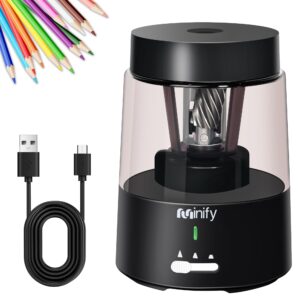 minify pencil sharpener electric pencil sharpener heavy duty blade rechargeable battery powered pencil sharpeners for 6-8mm colored pencils auto stop fast sharpen in 3s (black)