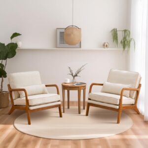 vingli cozy living room chairs, fine linen beige accent chairs set of 2, wood lounge chairs for bedroom, comfy mid century modern armchair upholstered reading side chairs for small space