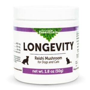 animal essentials longevity reishi mushroom supplement for dogs & cats - healthy cardiovascular & liver function, supports long term health, mushroom powder extract, antioxidant - 1.8 oz (pack of 1)