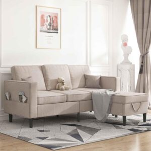 balus sectional sofa l shaped couch with movable storage ottoman/side pockets/modern sofas/easy assembly/free combination - beige