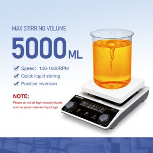 LACHOI Magnetic Stirrer Hot Plate Stirrer LCD Display 300℃ Max.5L 5.9inch Magnetic Stir Plate 1600RPM Magnetic Mixer Magnetic Hotplate Stirrer with Stir Bar&Temp Probe Senso,110V