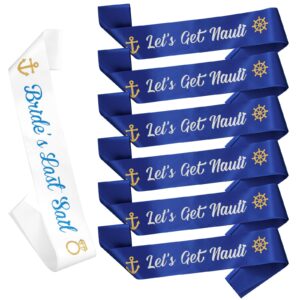 serencatcher 7pcs nautical bachelorette party decorations sashes, last sail before the veil bachelorette decorations let's get nauti sashes navy blue for nautical anchor boat bridal shower party favor