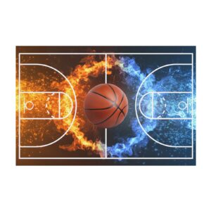 Osimiccp Basketball Rug for Boys Bedroom 5'x7' Non Slip Basketball Court Rug,Fire Printed Sports Rug for Living Room Basketball Room Decor