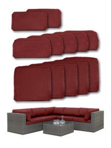 omnibuy premium 12 pack outdoor seat cushions - custom fit 6 seat 7 piece wicker rattan patio furniture - upholstered chair replacement covers (burgundy)