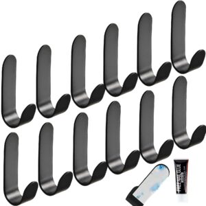 afksmile 12 pcs versatile adhesive j hooks set - heavy duty stainless steel, 40 lbs capacity, hook for towels, hats, coats, backpacks and more, waterproof, decorative wall hooks for home and office