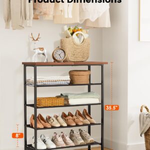 Pipishell 5-Tier Shoe Rack, Large Shoe Stand Rack with Sturdy Wood Grain Finish Top Shelf & Steel Frame, Free-Standing Shoe Organizer for Entryway,Front Door Entrance,Closet,Bedroom,Hallway