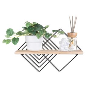 walasis wall shelf floating bedroom decor - decorative shelves for living room unique geometric display wall shelving wood and metal storage shelf for office hallway