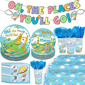 192pcs oh the places you' ll go decorations oh the places party decorations oh the places you'll go banner with plates and napkins for kindergarten graduation party supplies 2024