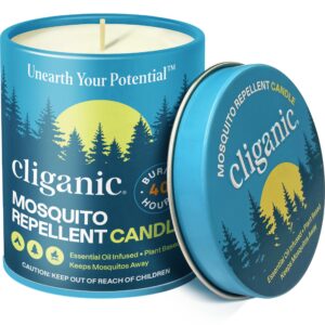 cliganic mosquito repellent candle (9oz) | citronella, deet free, essential oil infused for outdoor, camping | burns 40 hours