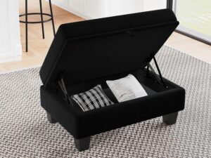 belffin velvet convertible storage chaise ottoman with back side for velvet sectional sofa black