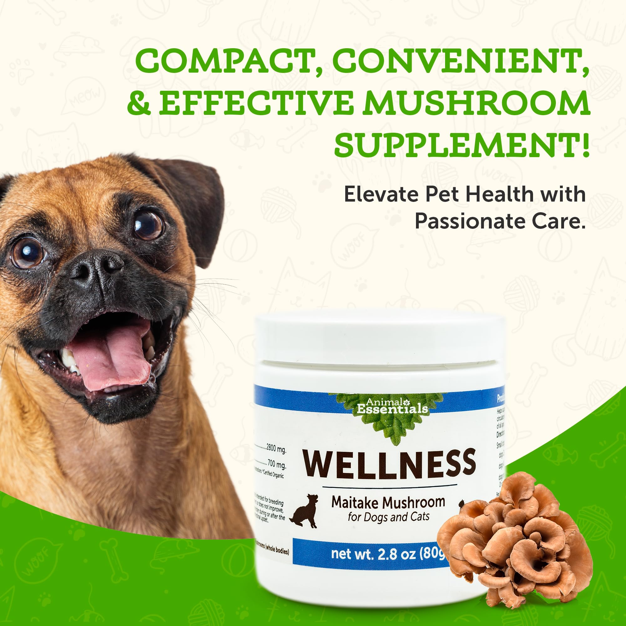 Animal Essentials Wellness Maitake Mushroom Supplement for Dogs & Cats - Healthy Immune Response, Supports Circulatory Function, Critical Immune Defense, Mushroom Powder Extract - 2.8 Oz (Pack of 1)