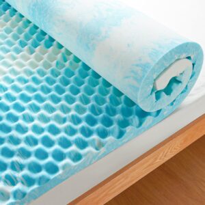 perlecare 3-inch queen egg crate memory foam mattress topper for pressure relief, cooling mattress topper queen, gel infused & ventilated design, certipur-us certified queen bed topper, blue