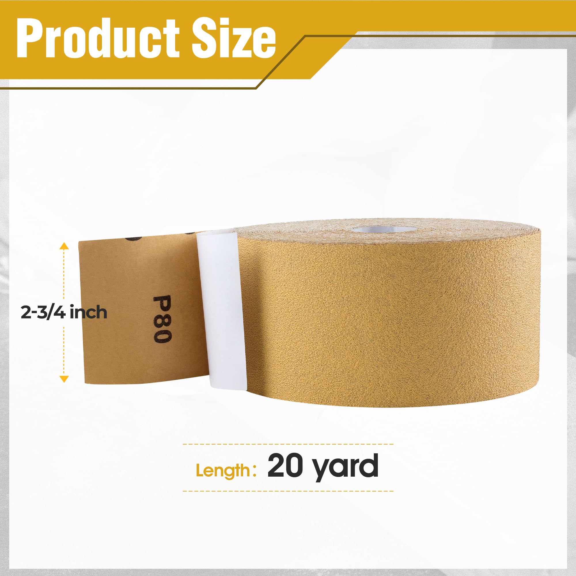 Shawya PSA Sandpaper Roll 80 Grit 2-3/4in x 20 Yards Self Adhesive Sticky Back Longboard Sand Paper Continuous Roll,Sand Sheets Roll for Woodworking, Auto Body, Air File Sander and Hand Sanding Blocks