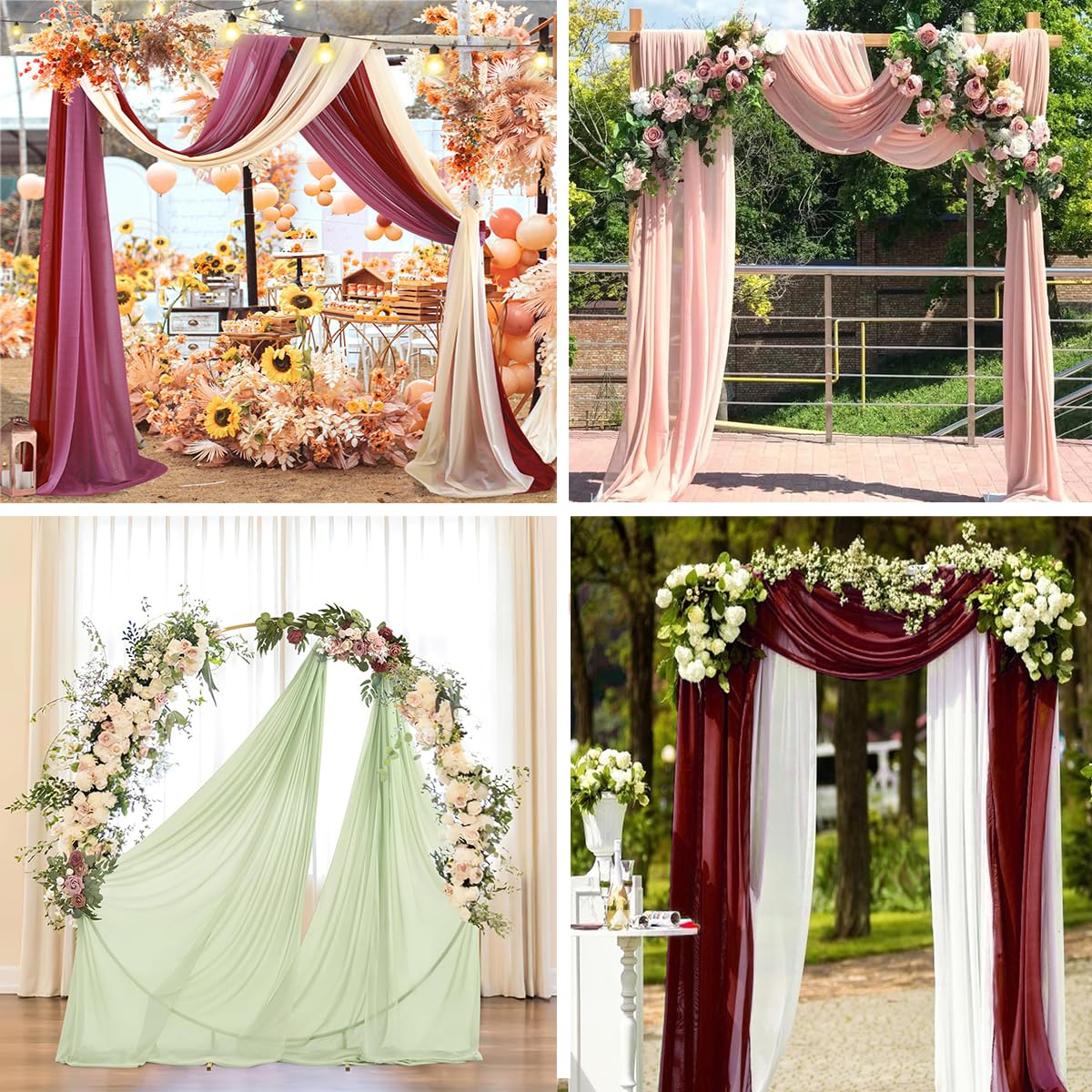 White Wedding Arch Draping Fabric 29" X 20FT Sheer Drapes Chiffon Fabric for Wedding Arbor Engagement Ceremony Party Bridal Shower Swag Fabric Decoration | White Fabric 1 Panel