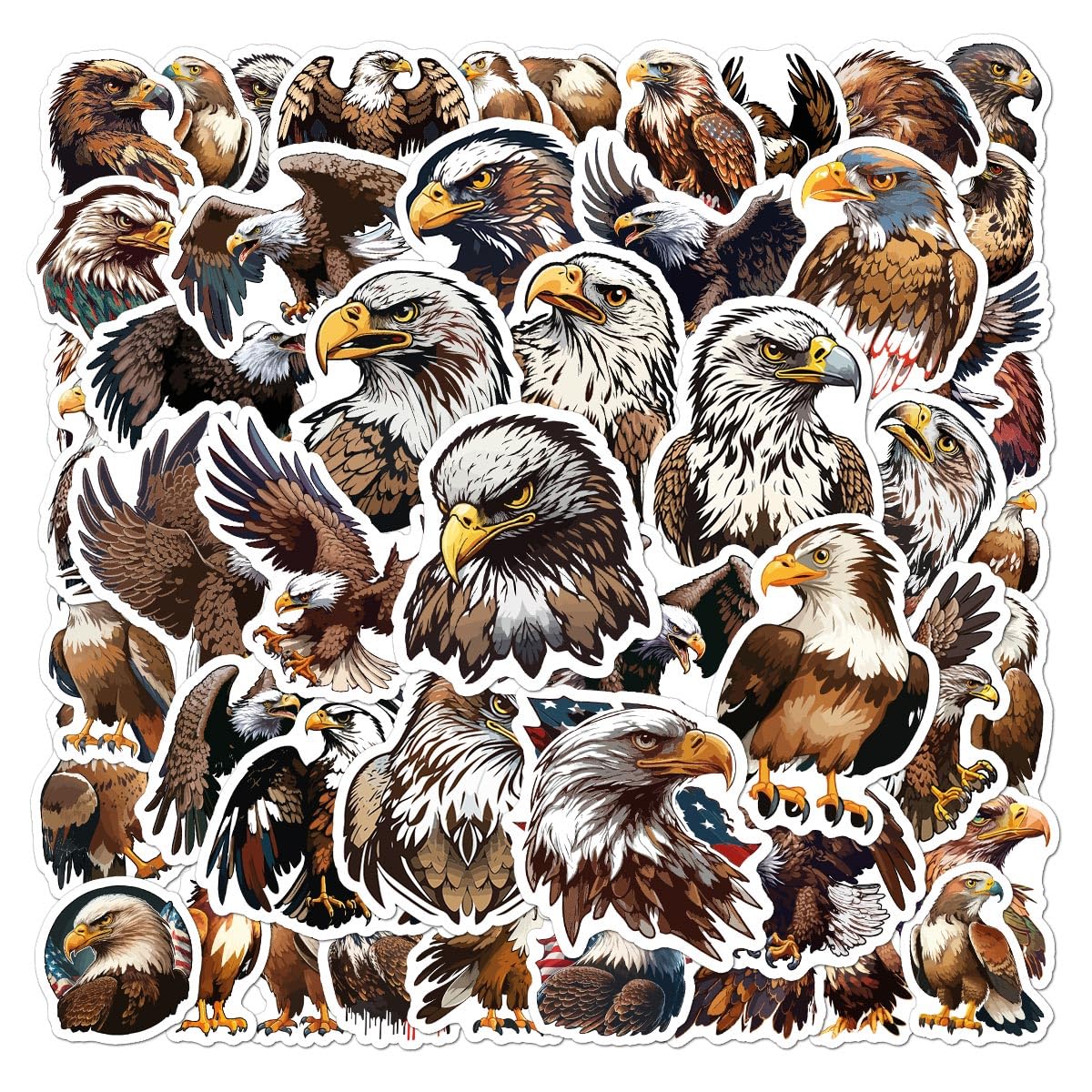 Pack 50 Pcs Animal Eagle Stickers for Water Bottles Waterproof Laptop Luggage Computer Phone Case Scrapbooking Guitar Teens Adults Funny Aesthetic Sticker Packs Small Vinyl Decals