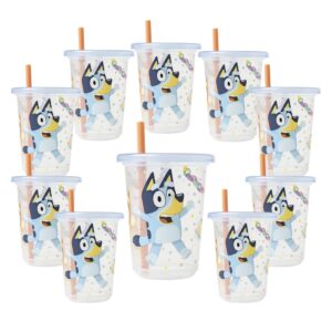 the first years bluey take & toss toddler straw cups - spill proof toddler sippy cups with snap on lids and straws - bluey gifts and bluey party supplies - 10 oz - 10 count