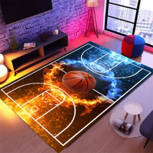 osimiccp basketball rug for boys bedroom 5'x7' non slip basketball court rug,fire printed sports rug for living room basketball room decor