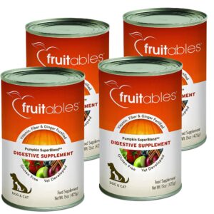 fruitables pumpkin digestive supplement – made in usa canned pumpkin for dogs & cats - pumpkin puree dog - dog digestive support - 15 oz (pack of 4)