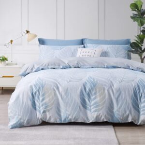 saphreas twin size duvet cover 2pcs blue monstera leaf printed duvet cover set tropical botanical palm leaves bedding comforter cover set with zipper closure 1 quilt cover 1 pillow sham