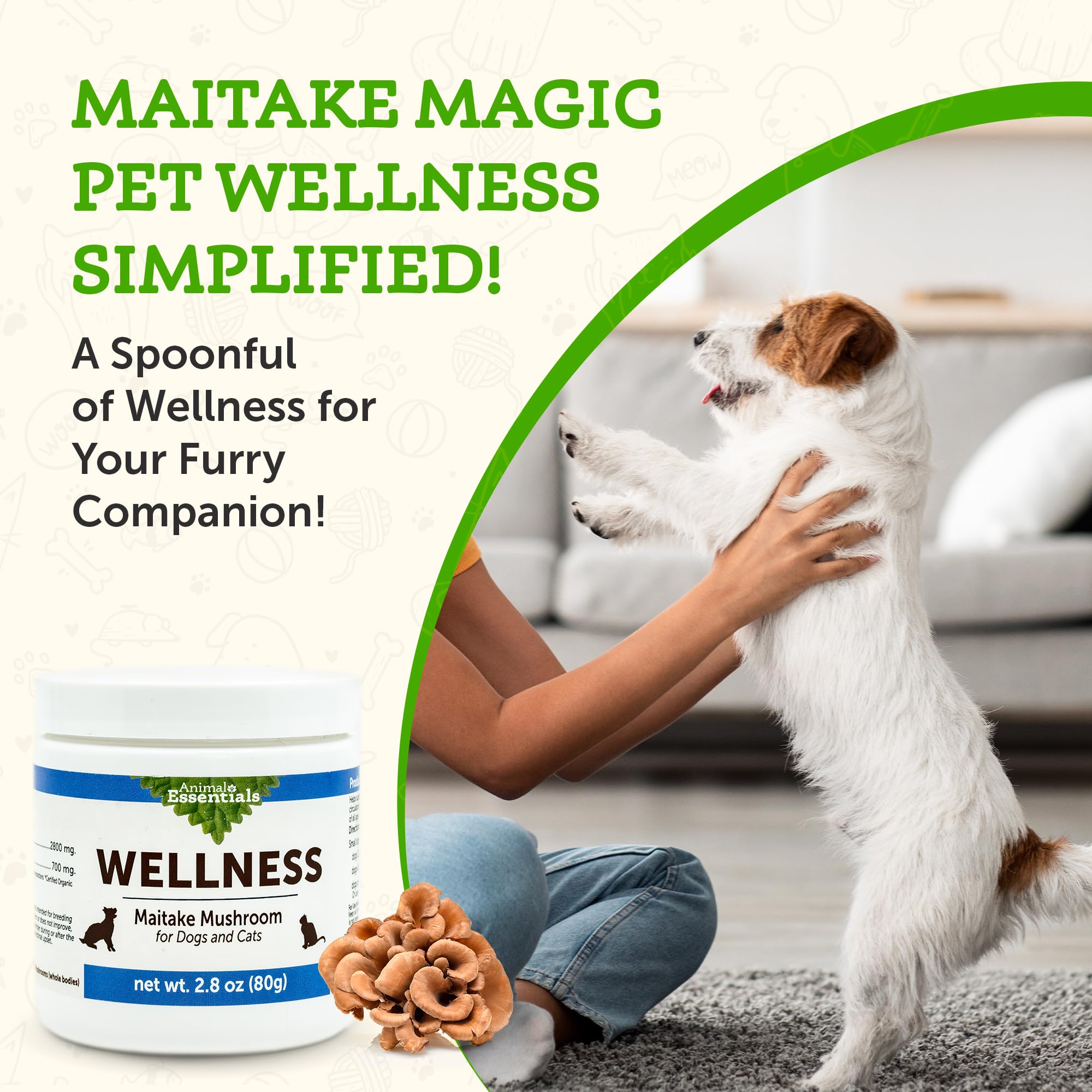 Animal Essentials Wellness Maitake Mushroom Supplement for Dogs & Cats - Healthy Immune Response, Supports Circulatory Function, Critical Immune Defense, Mushroom Powder Extract - 2.8 Oz (Pack of 1)