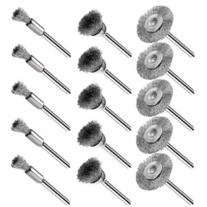 easyiki 15 pieces stainless steel wire brushes, wire brush wheel, steel wire polishing wheel kits for dremel rotary tools (1/8 inch mandrel)