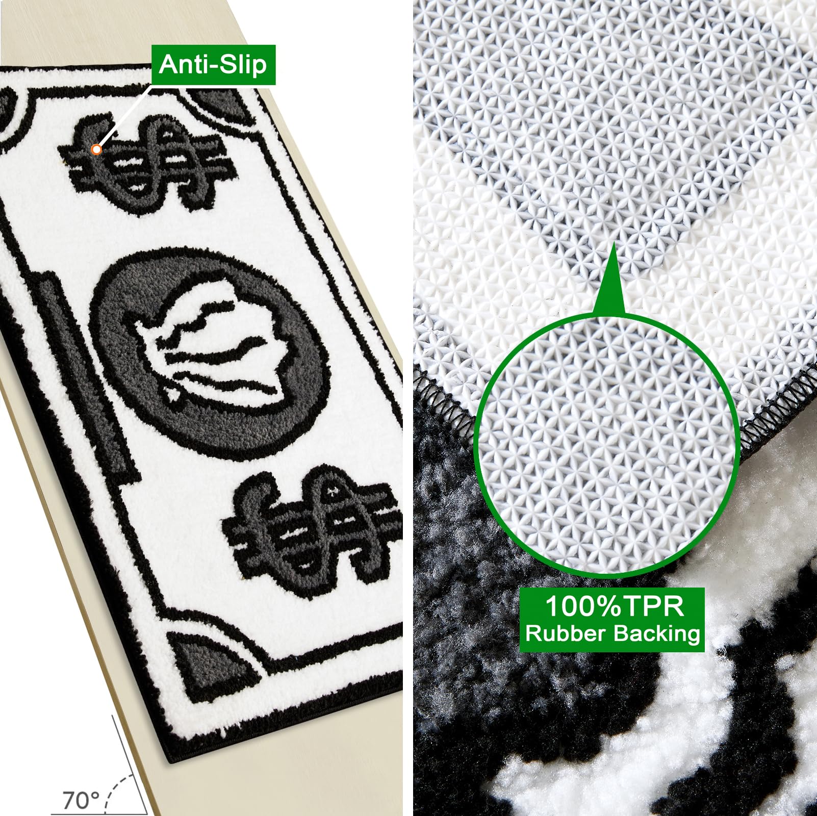 RoomTalks Boho Cute Rugs for Bathroom Kitchen Dorm Bedroom Aesthetic, 2x3 Small Area Rugs Throw Carpet, Black and White Funky Trendy Cool Bath Mat Non Slip Washable Cartoon Kids Bathroom Rugs Decor