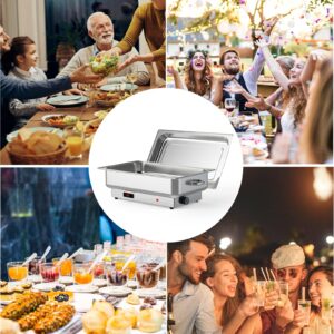 Electric Chafing Dish Buffet Set, 9QT Buffet Servers and Warmers Stainless Steel, Commercial Food Warmer with 1 Full-Size Pan & 2 Half-Size Pan, Temperature Control Display for Parties, Catering