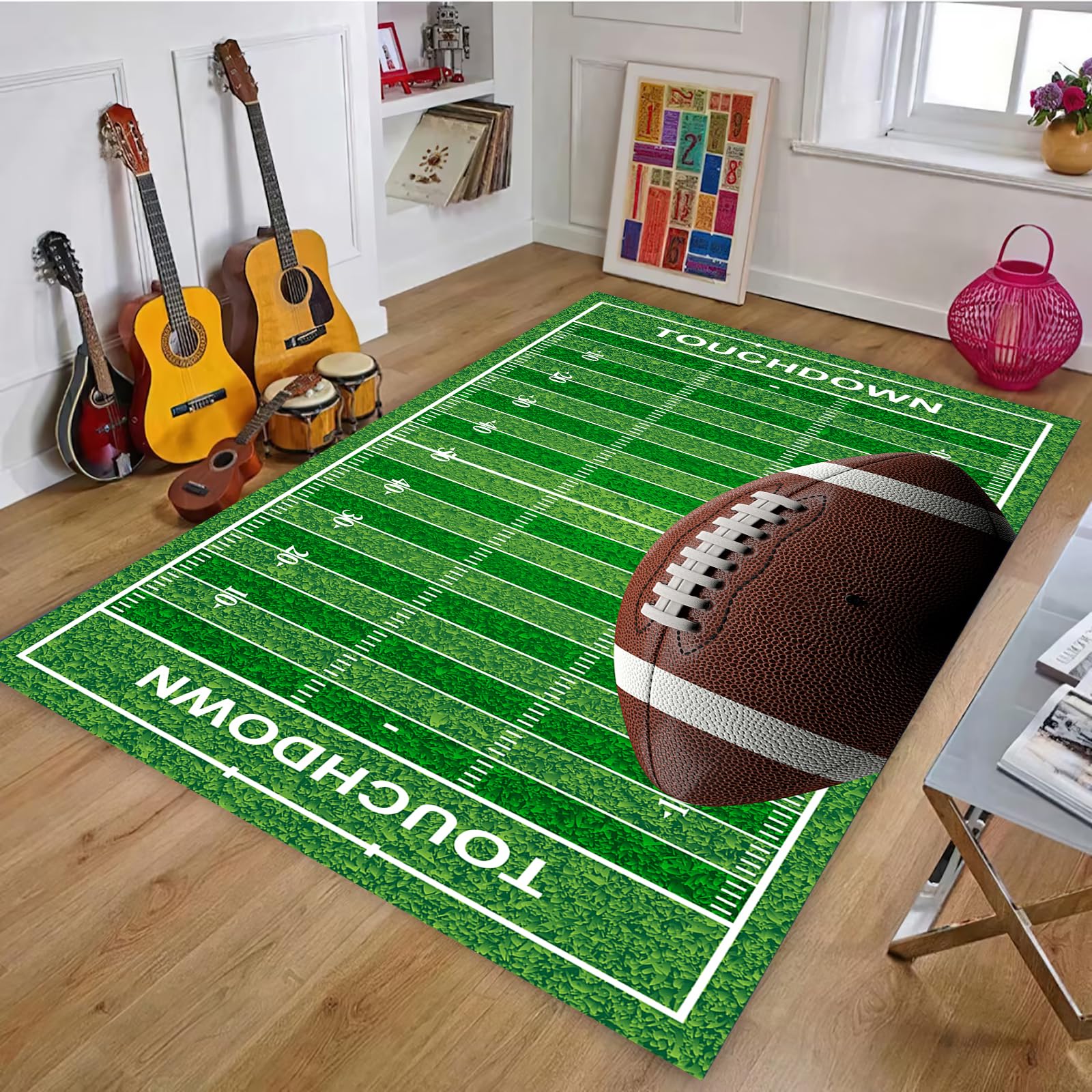 Osimiccp Football Rug for Boys Room 3'x5' Non Slip Football Field Rug,Boys Rugs for Bedroom Living Room Football Room Decor