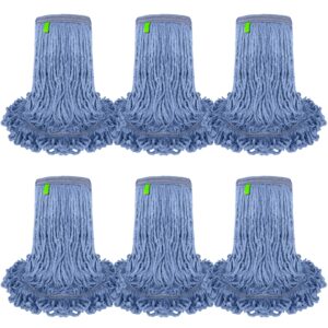 kleen handler blended loop end heavy duty mop head replacement, wet mop refills for commercial and household floor cleaning, blue, 20 oz (6-pack)