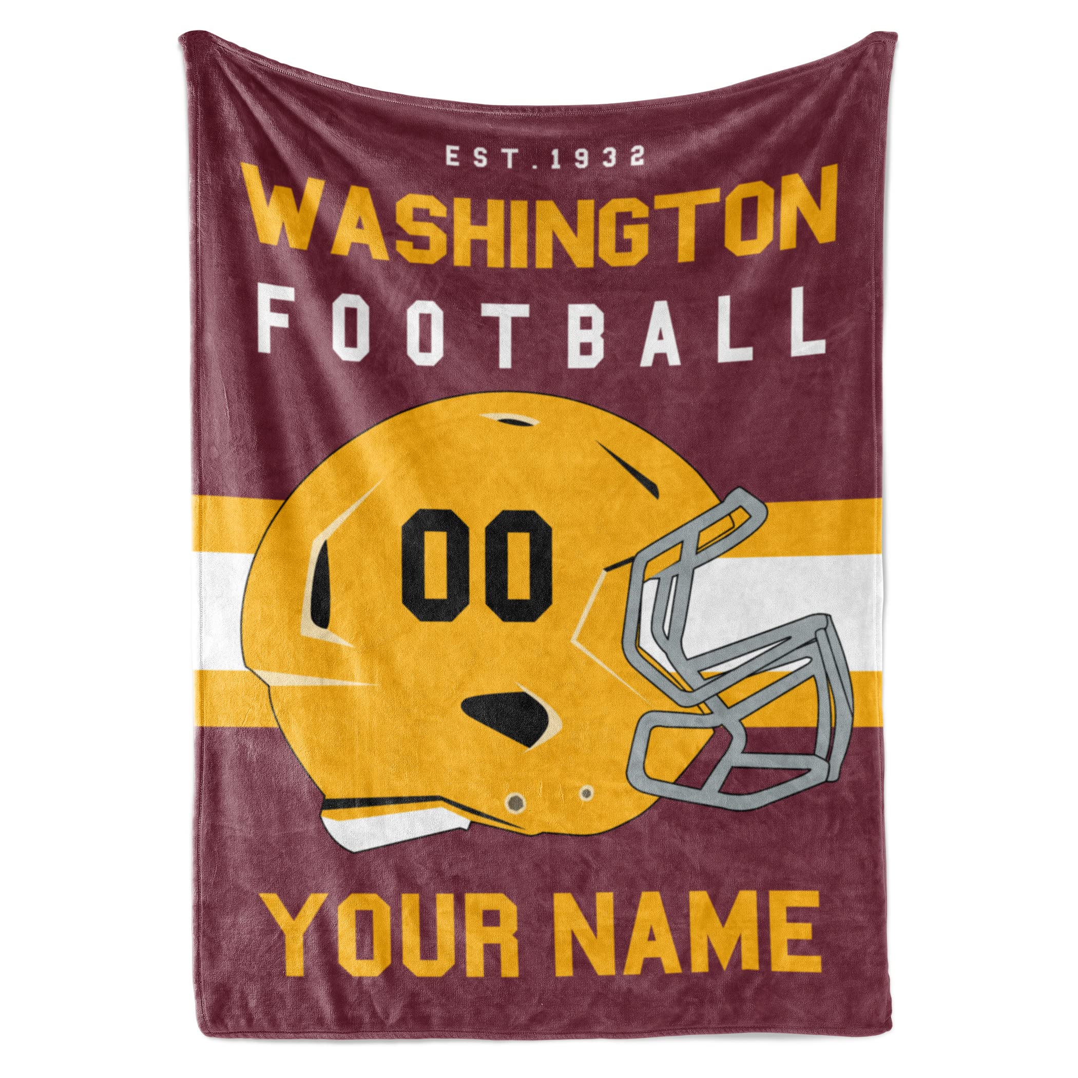 Personalized Football Throw Blanket for Kids and Adults | Warm and Soft Plush | American Football Custom Fan Gift with Helmet Number, Name, City, and Team Colors (60x80 Fleece - Washington)