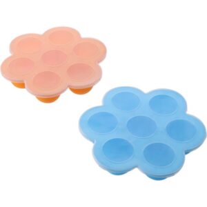 couponhub Silicone Egg Bite Maker with Cover, 2 Pack Large Egg Bites Mold with Plastic Lids, Reusable 7 Compartments Oven Liners for Bottom of Electric Oven, Boiled Egg Mold(Blue+Orange)