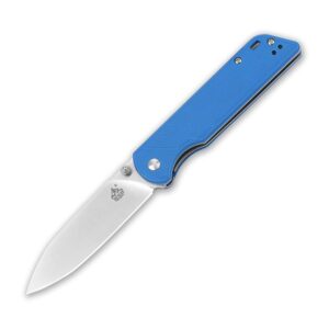 qsp edc folding pocket knife, d2 blade, 4" g10/micarta handle, left and right handed thumb stub opening, smooth liner lock with ball bearing, parrot (ball bearing, blue g10)