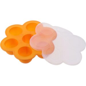 couponhub Silicone Egg Bite Maker with Cover, 2 Pack Large Egg Bites Mold with Plastic Lids, Reusable 7 Compartments Oven Liners for Bottom of Electric Oven, Boiled Egg Mold(Blue+Orange)