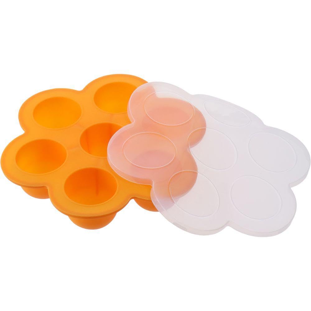 couponhub Silicone Egg Bite Maker with Cover, 2 Pack Large Egg Bites Mold with Plastic Lids, Reusable 7 Compartments Oven Liners for Bottom of Electric Oven, Boiled Egg Mold(Blue+Orange)