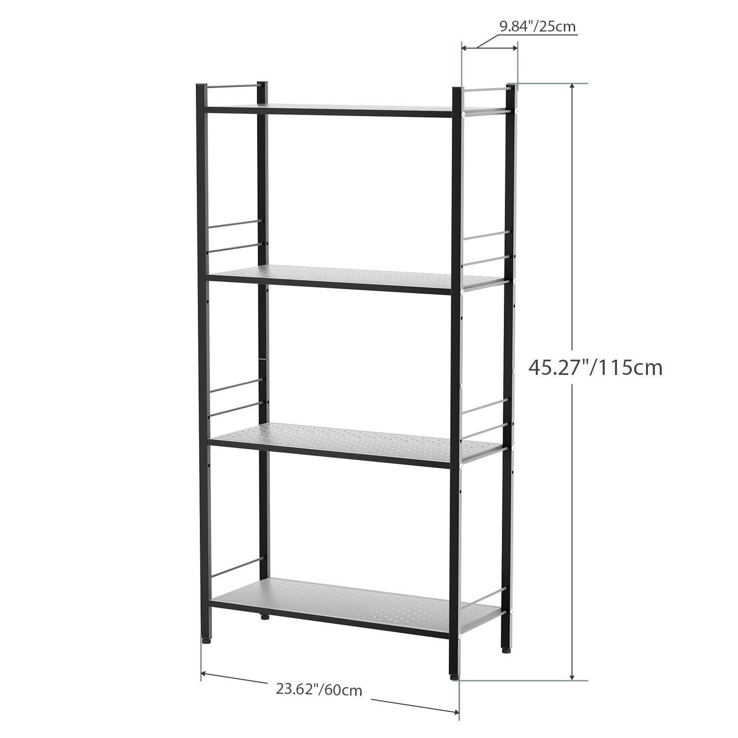 JAQ Storage Shelves with Adjustable Height, 4-Tier Metal Storage Shelving Rack Organizer for Pantry Kitchen Warehouse Basement 45.27" H X 23.62" W X 9.84" D,Up to 800LBS (4-Tier, Black)