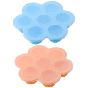 couponhub silicone egg bite maker with cover, 2 pack large egg bites mold with plastic lids, reusable 7 compartments oven liners for bottom of electric oven, boiled egg mold(blue+orange)