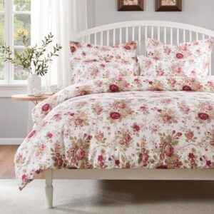 greenland home antique rose 100% cotton floral duvet cover set, 3-piece king/cal king, ivory