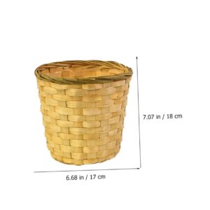 OFFSCH Round Weaving Tea Basket with Lid Tea Storage Basket and Garbage Container Bin for Kitchen Office and Home Organization