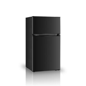 saeoola mini fridge with freezer, 3.2 cu.ft, 2 doors compact mini refrigerator with separate freezer for dorm, bedroom, office, apartment with 7-level temperature control, removable shelves (black)