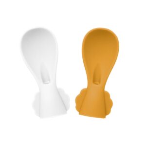 silicone spoon attachment for baby food pouch with on-the-go cases - includes 2 squeeze pouch topper attachments (white-orange)