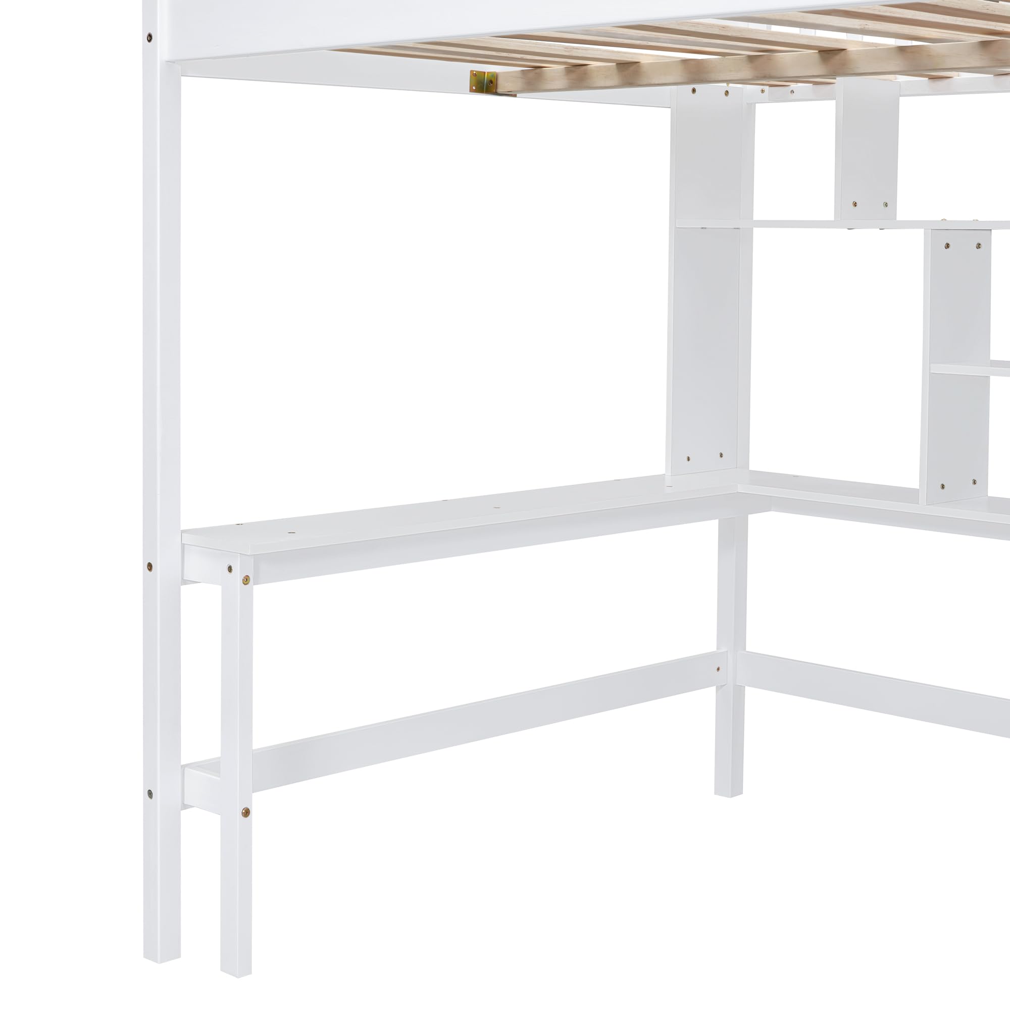 Modern Wood Full Size Loft Bed with Bookshelf,Desk and Wardrobe,Drawers and Storage Stairs,for Kids Boys Girls Teens Adults Bedroom (White@Wardrobe, Full)