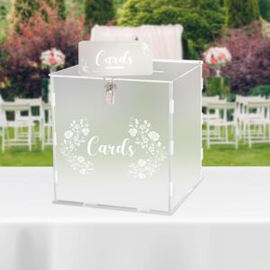 hooqict frosted acrylic wedding card box with lock large rustic gift card boxes for reception, party, wishing well, money box holder, graduation decorations, baby shower