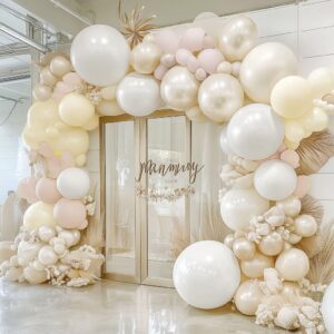 Pearl White Balloon Garland - Double Stuffed Pearl Cream Beige Balloons Pastel Sand White Ivory Matte Balloons Neutral Blush Nude White Arch Kit for Baptism Wedding Baby Shower Birthday Party Decor