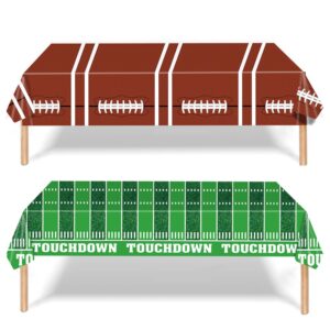 siencooray football party disposable tablecloth, 2 pack plastic touchdown table cover for birthday party football party games decoration 54 x 108inch