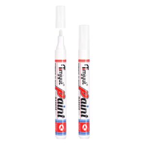 timjyut white permanent marker paint pens - 2 count,medium tip oil-based,waterproof & quick dry,never fade,markers pens for rock,plastic,glass,metal,wood and more