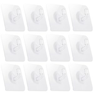 comnico 12 pack adhesive hooks clear plastic waterproof heavy duty sticky wall ceiling door window pothook home kitchen bathroom shower office for hanging hat towel picture coats (12)