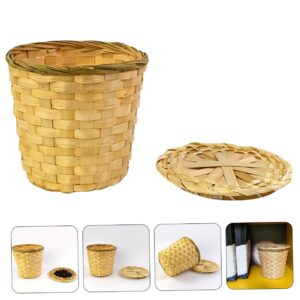 OFFSCH Round Weaving Tea Basket with Lid Tea Storage Basket and Garbage Container Bin for Kitchen Office and Home Organization