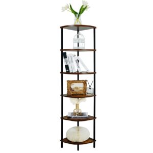 6 tier corner shelf stand, 64 inch tall corner shelf, rustic corner storage plant shelf, corner bookshelf and corner display shelves, multi-unit organizer for living room, home office, small space