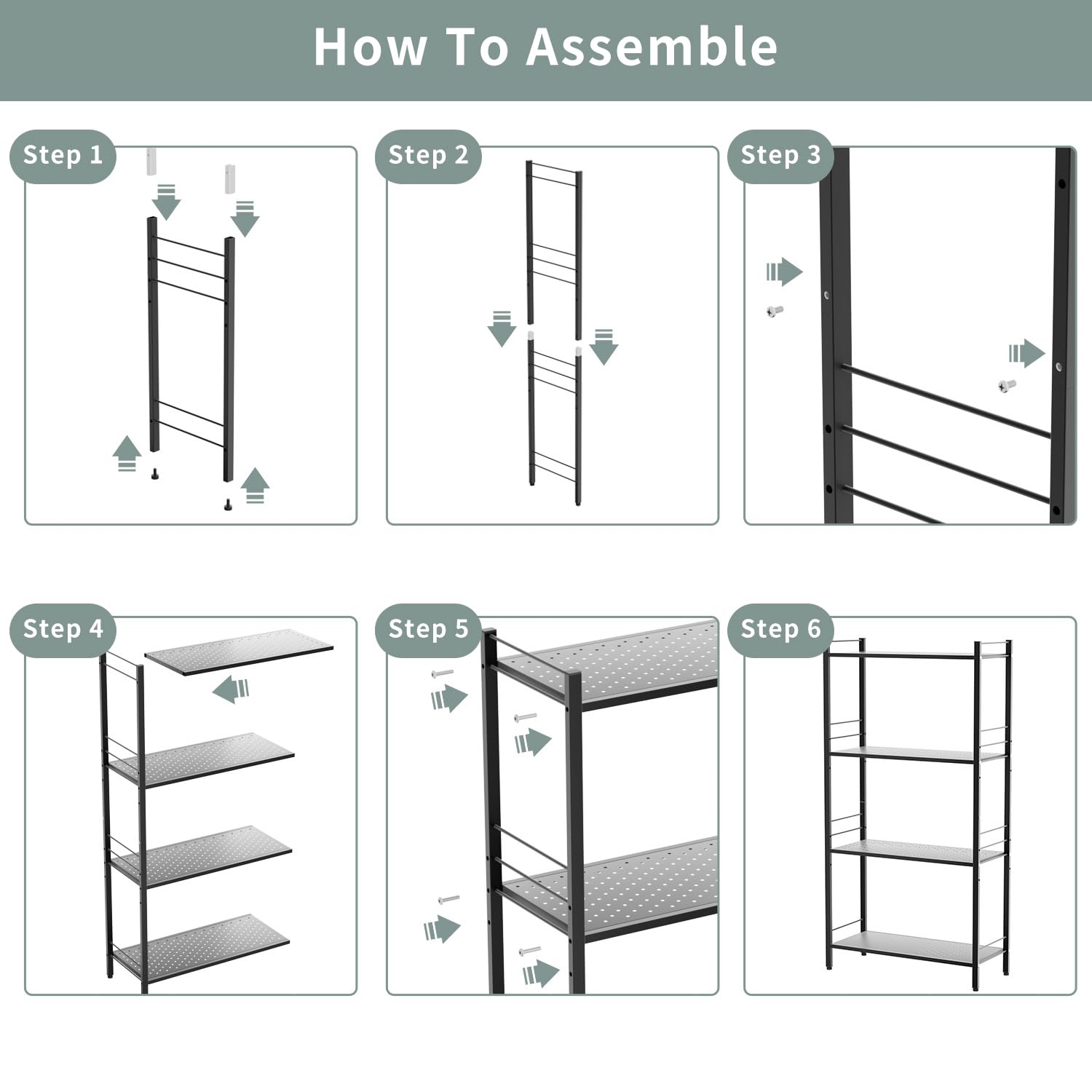 JAQ Storage Shelves with Adjustable Height, 4-Tier Metal Storage Shelving Rack Organizer for Pantry Kitchen Warehouse Basement 45.27" H X 23.62" W X 9.84" D,Up to 800LBS (4-Tier, Black)