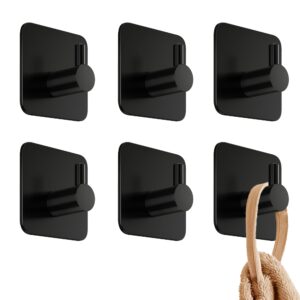 4smile towel hooks for bathrooms, set of 6 - black adhesive hooks, durable adhesive wall hooks - strong adhesive towel hooks, stick on hooks